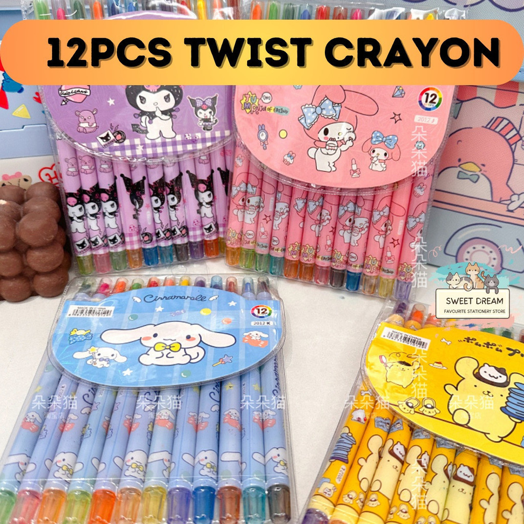 Sanrio 12 COLORS Crayon Twist Twistable Drawing writing Color Pencil ...