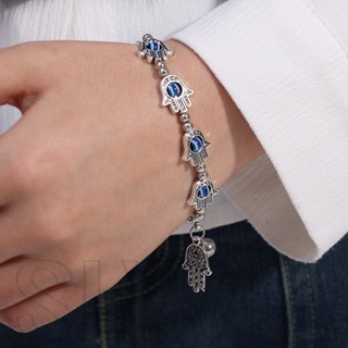 Evil Eye Palm Charm Bangle - Lucky - Amulet Hand of Fatima Bracelet - Adjustable - Jewelry ...