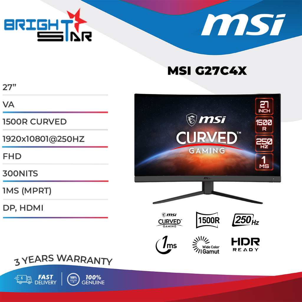 MSI 27" G27C4X VA 250HZ FHD 1500R CURVED GAMING MONITOR | Shopee Malaysia