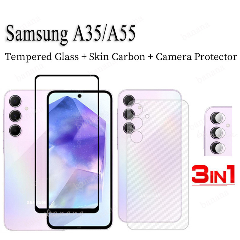 3 IN 1 Samsung A55 5G Tempered Glass Samsung A35 A15 A05 A05S Screen Protector Tempered Glass ...
