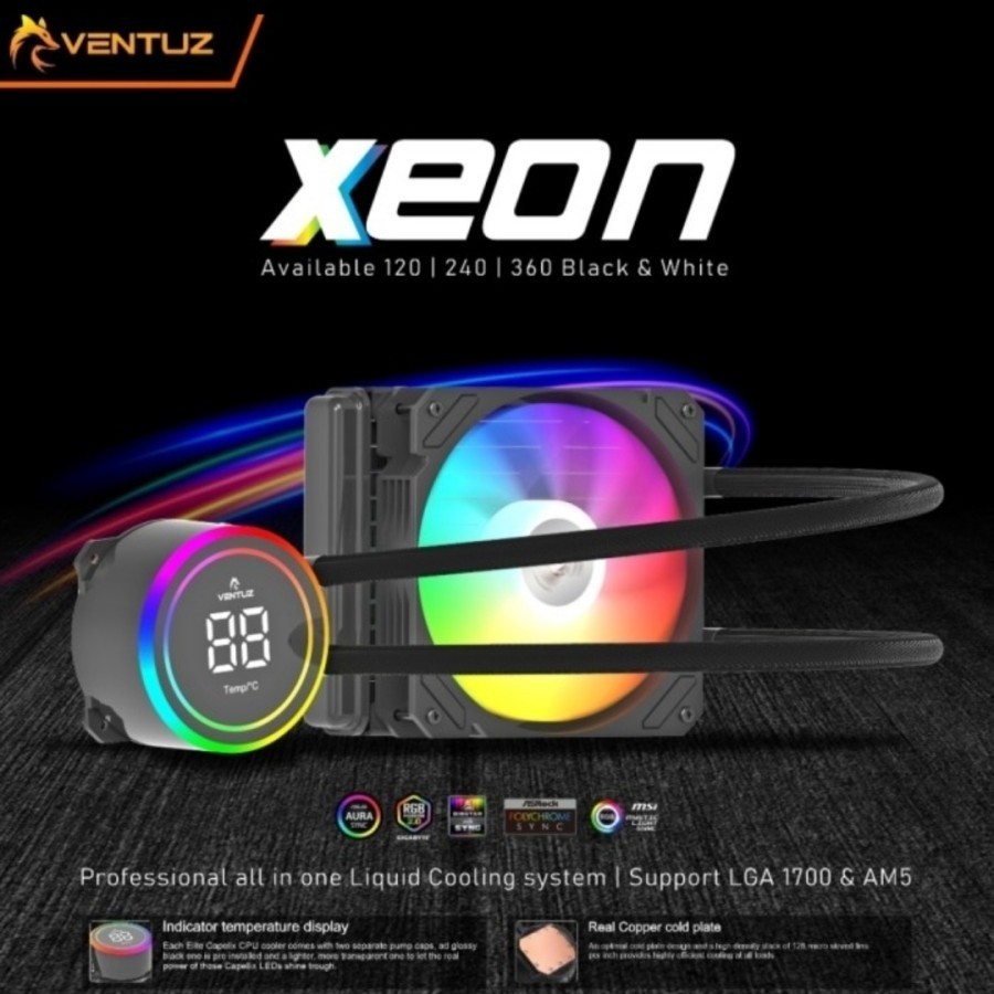 AIO Water Cooling Cooler Ventuz XEON Chroma 120 ARGB Liquid Cooler ...