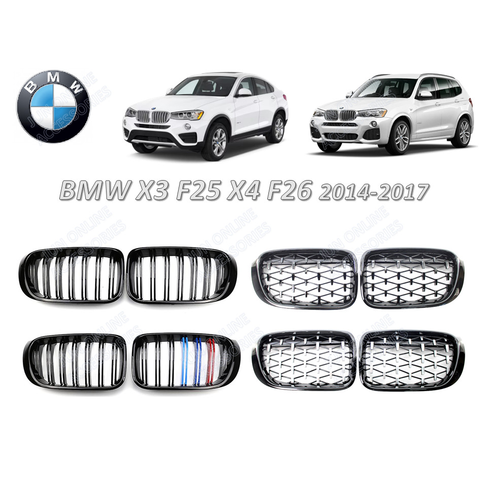 BMW X3 X4 F25 F26 2014-2017 Front Grille Kidney Grilles Glossy Black ...