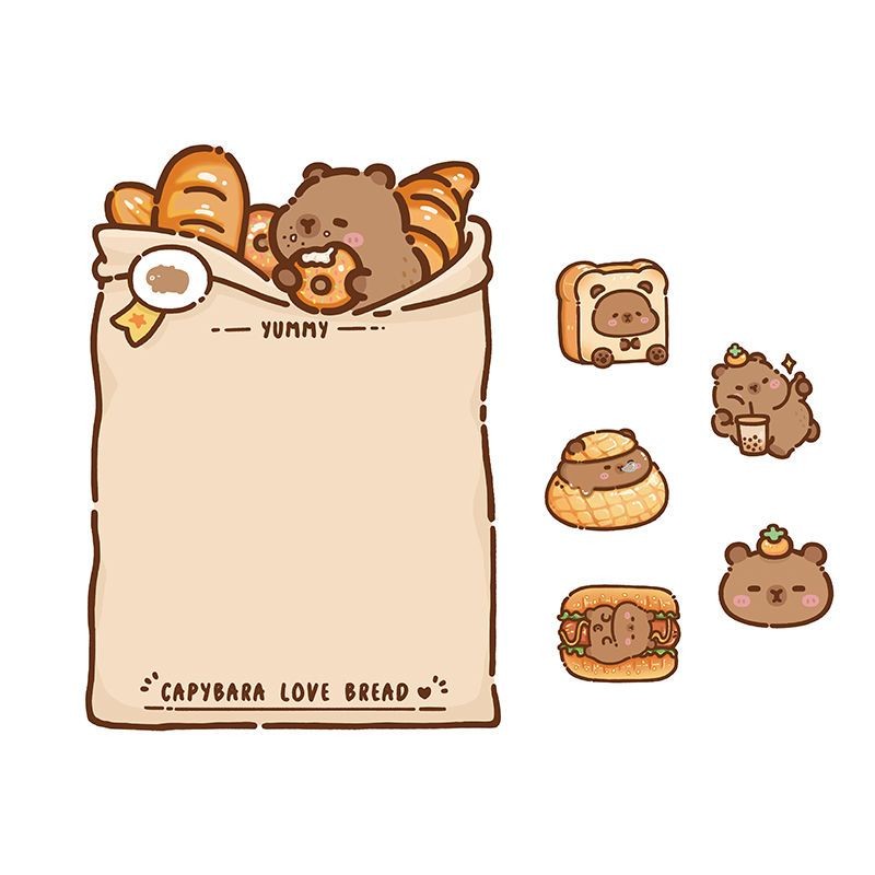 2025新款面包水豚卡皮巴拉冰箱贴留言板磁吸贴可擦写可爱提示记事贴装饰贴Bread, Dolphin, Capibala ...