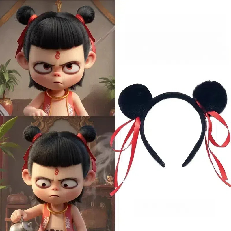 2025 New Style Nezha Same Style Headband Cute Hair Ball Hairpin Photo ...