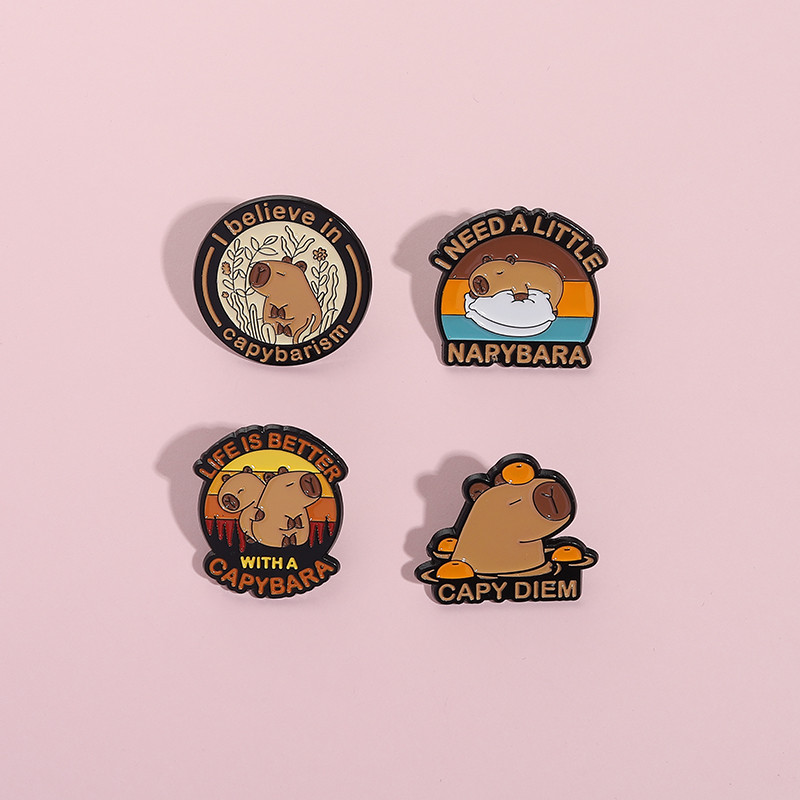 Capybara Club Enamel Brooch Cartoon Creative Round Capybara Badge Cute ...
