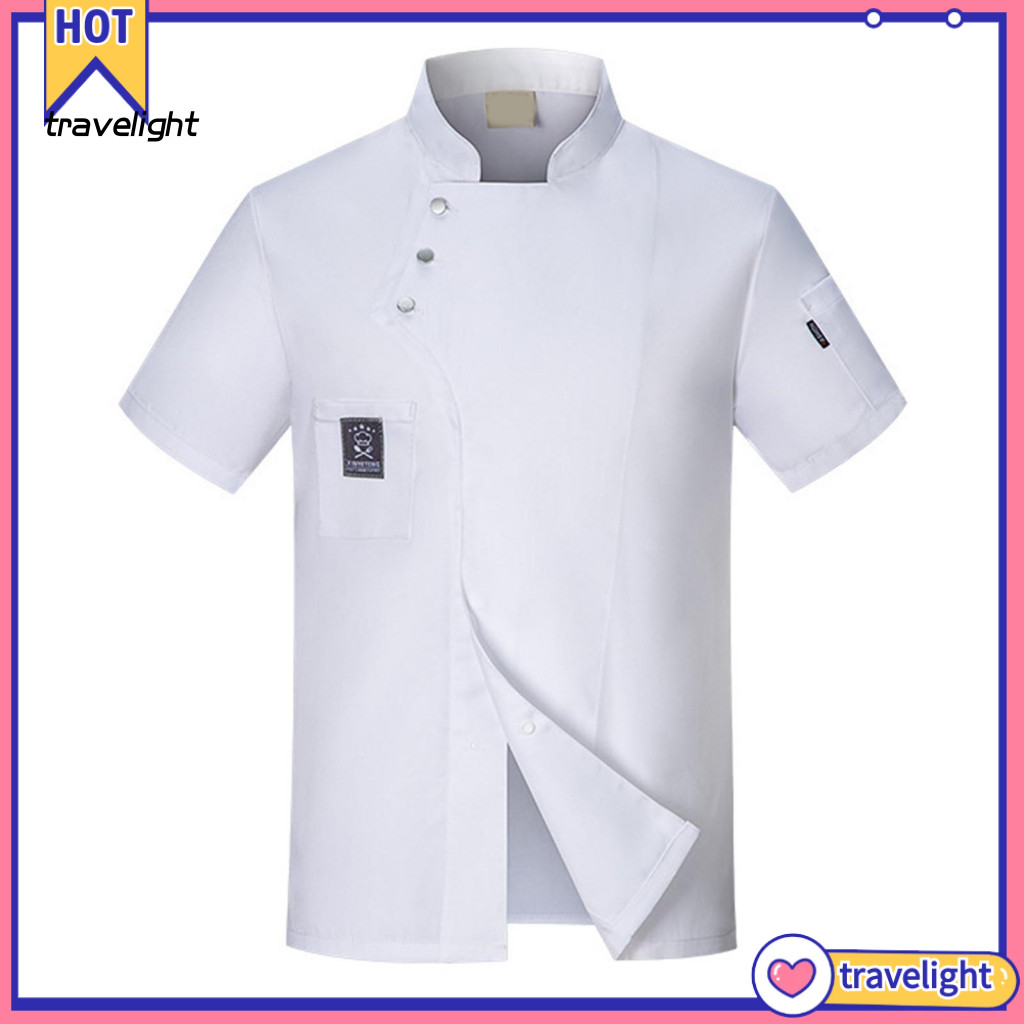 Travelight| Chef Top Short Sleeves Solid Color Pocket Buckle Unisex ...
