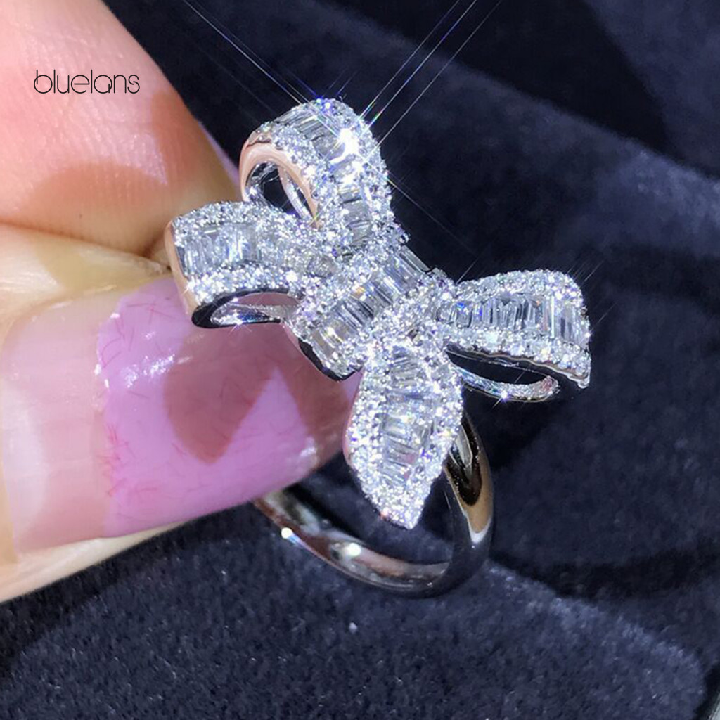 Bluelans Prom Jewelry Bow Rhinestone Ring Sparkling Bow Rhinestone ...