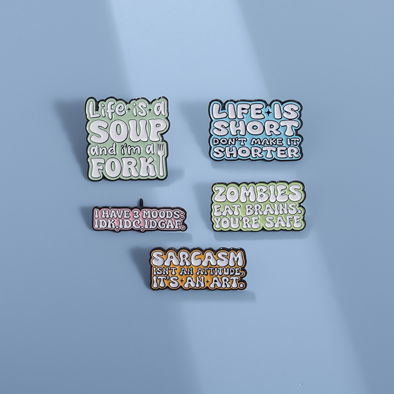 Funny Life Is Good Enamel Pins Brooches Cartoon Quotes Texts Brooch Pin ...