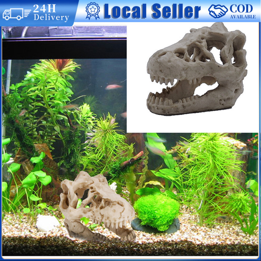 1PC Fish Tank Resin Dinosaur Skull Horror Aquarium Landscape Decoration ...