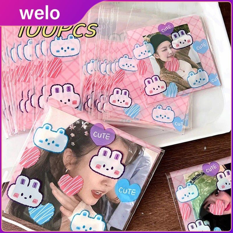 100pcs Small Bear Plastic Bag Kpop Star 3-inch Photo Card Self-adhesive Seal Opp Bag Post ...