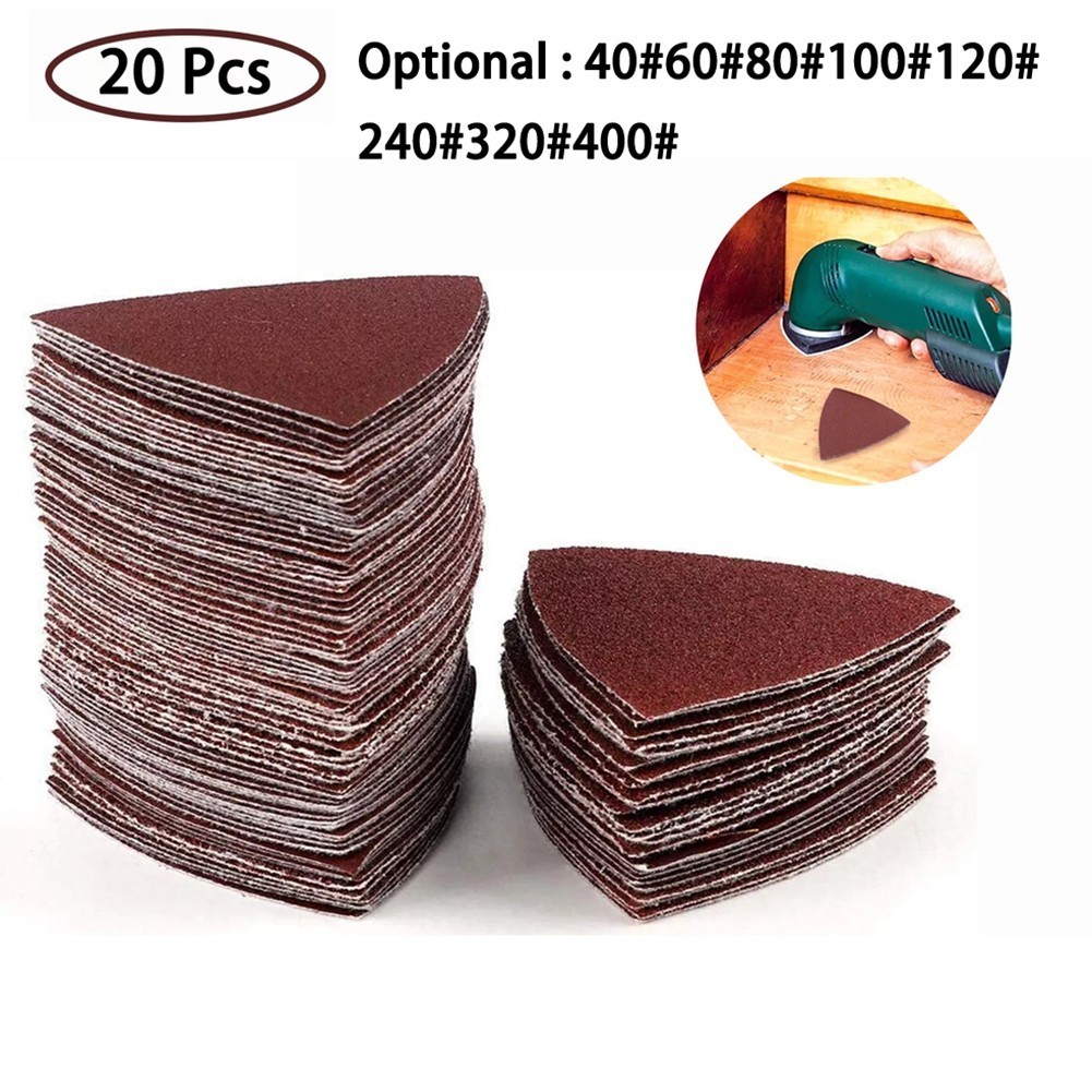 (MULSTORE) 20Pcs Hook&Loop Triangle Sandpaper 80×80×80mm Sanding Disc ...