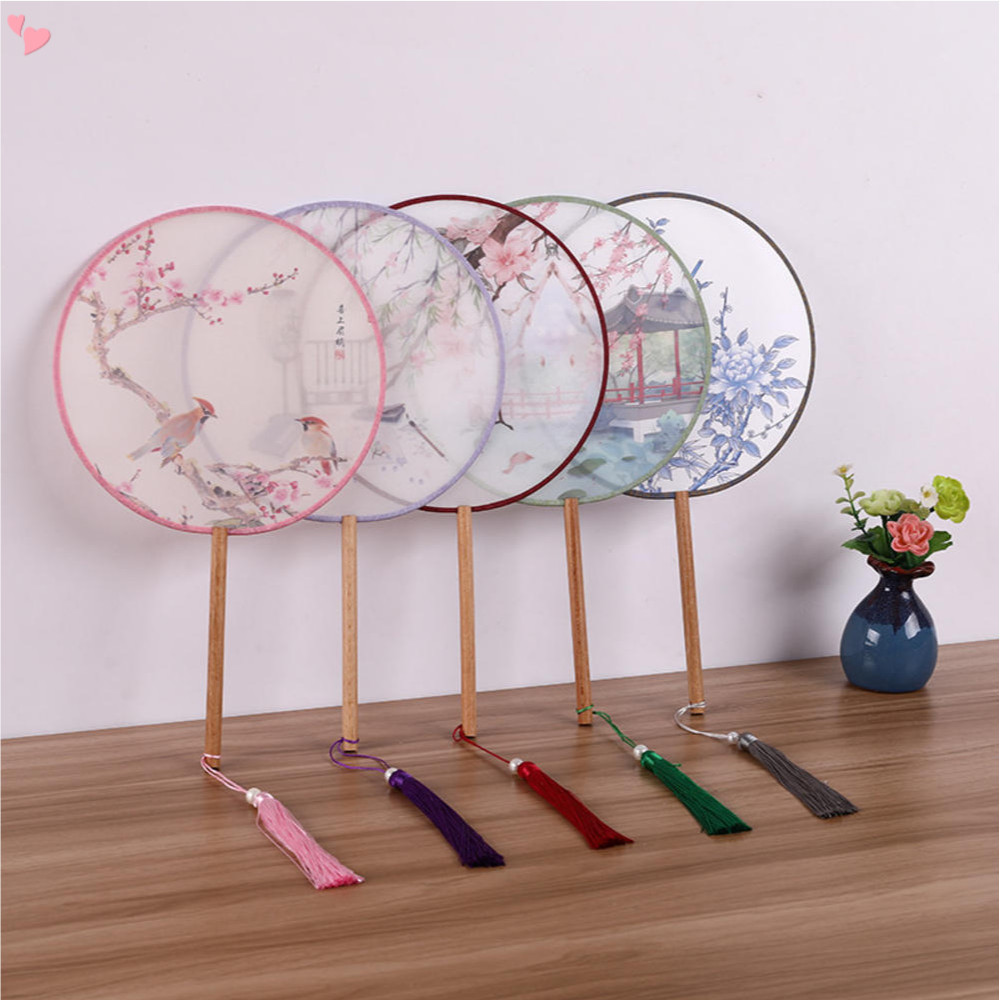 Chinese Round Fan, Ancient Hand Fan, Translucent Silk Hand Held Fan ...