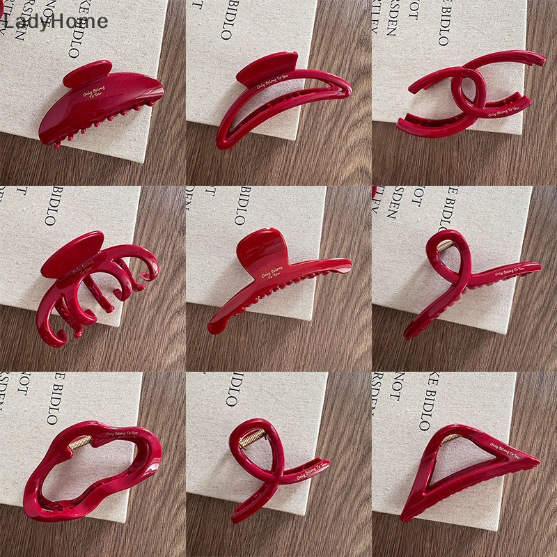 La Fashion Large Bright Red Color Hair Claws Letter Label Barrettes For ...