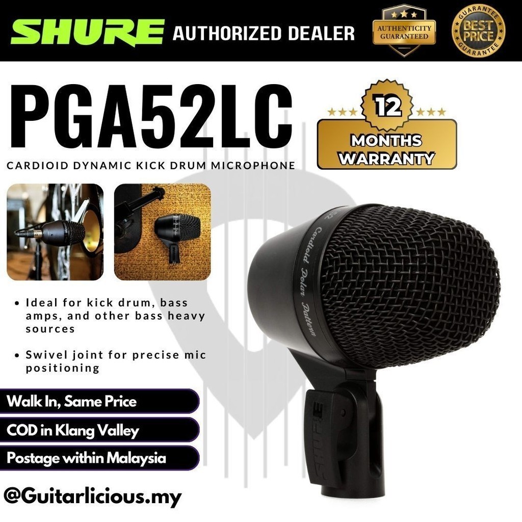 Shure PGA52-LC Cardioid Dynamic Kick Drum Microphone ( PGA52 / PGA-52 ...