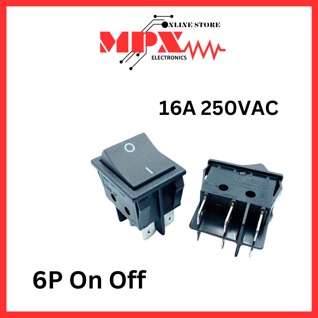 DPDT 6P 2Position ON-OFF Snap in Mounting Rocker Switch 16A/250V AC ...