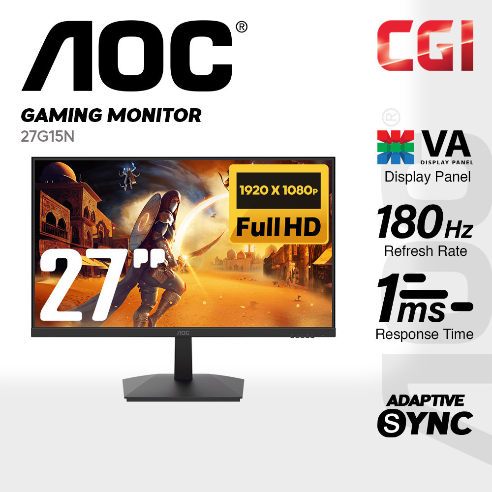AOC 27" 27G15N VA FHD HDR10 Adaptive Sync 180Hz 1ms Gaming Monitor ...