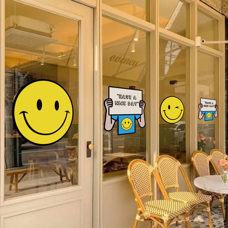 Family/shop Glass Door Stickers Cute Smiley Face Pattern Window Decals ...