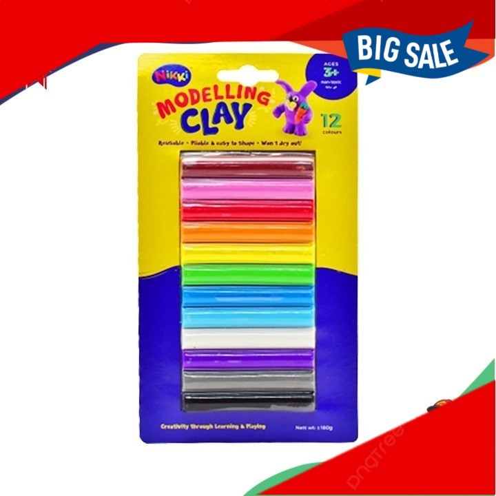 Tanah Liat Mainan Warna-warni, Nikki Modelling Clay in 12 Colors (±180g ...