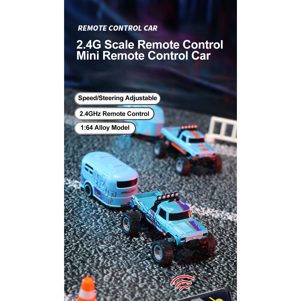 RC Truck 1:64 Scale Remote Control Car with Trailer and Lights, USB-C Rechargeable, 2.4Ghz ...