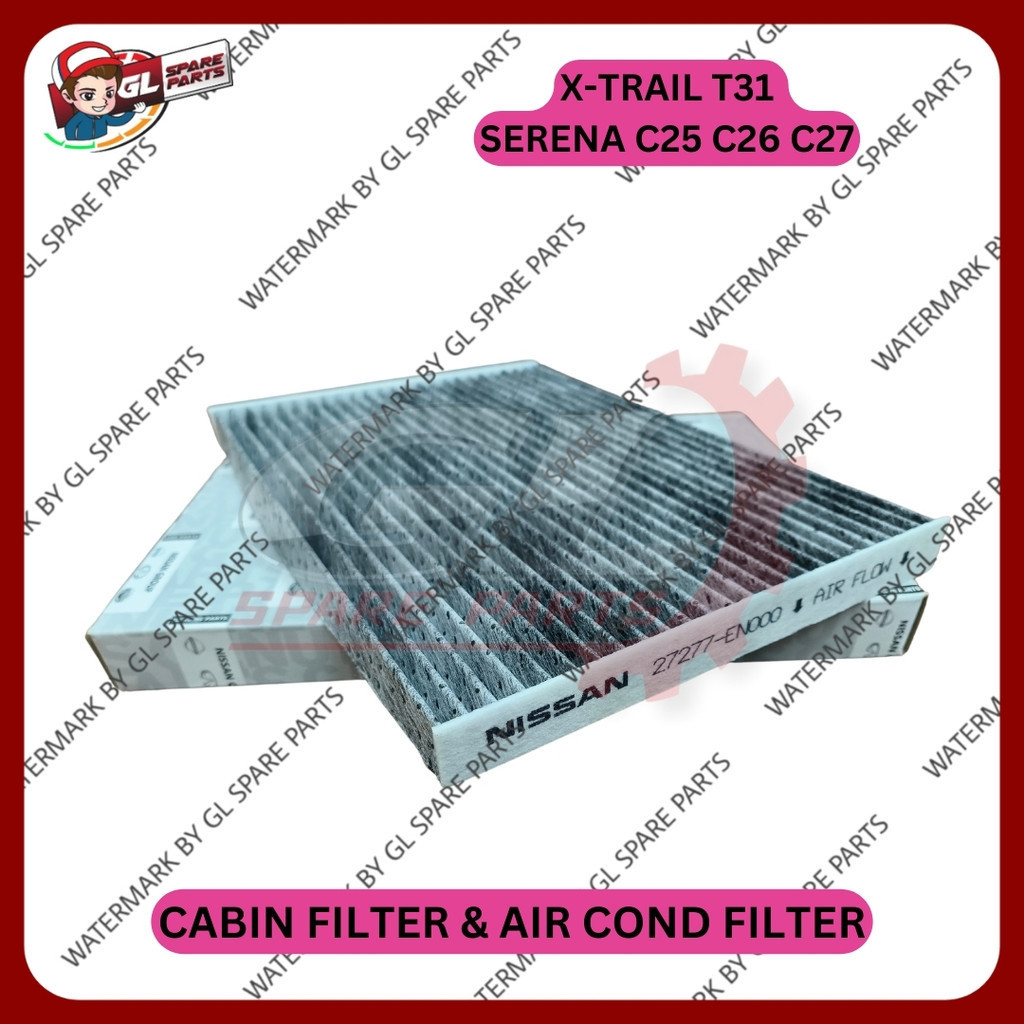 CABIN FILTER & AIRCOND FILTER NISSAN SERENA C25 C26 C27 X-TRAIL T31 (CARBON BLACK) 27277-EN000 ...
