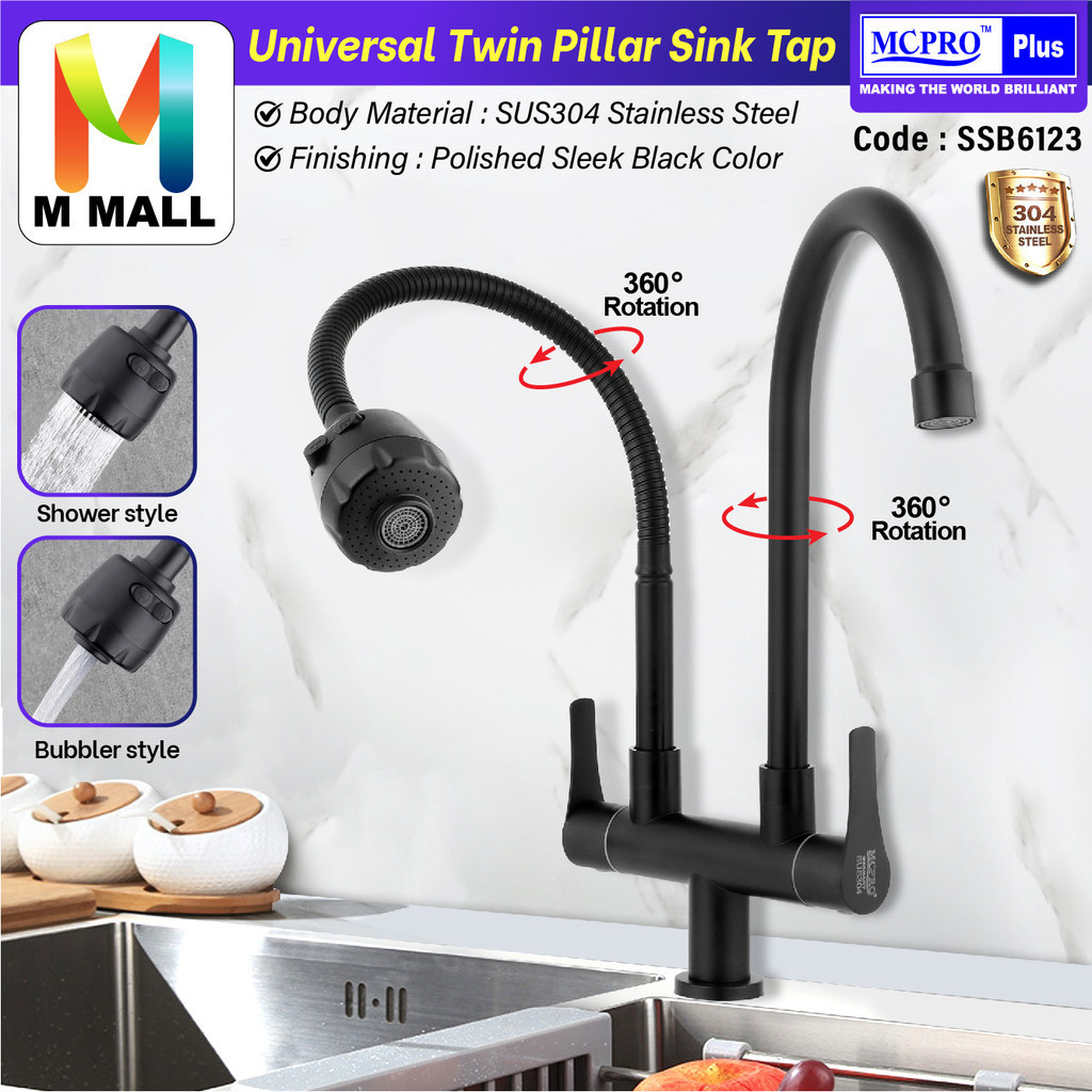MCPRO SUS304 Stainless Steel Kitchen Faucet BLACK UNIVERSAL Flexible ...