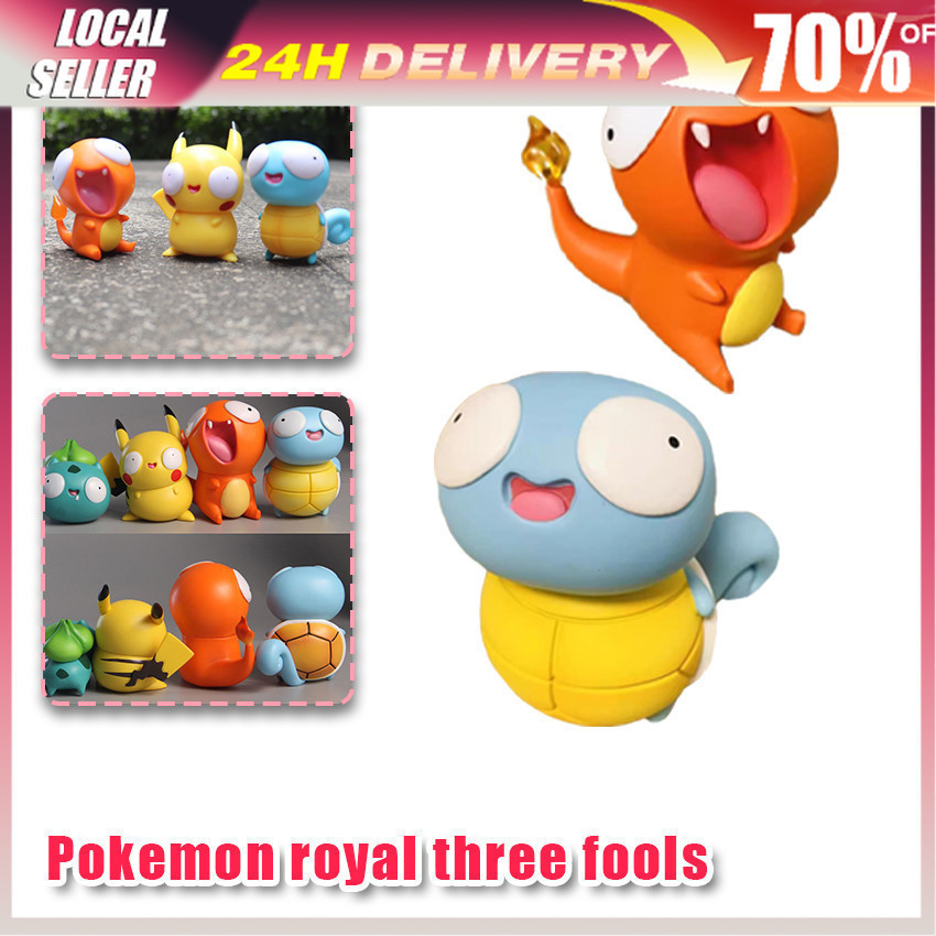 Pokemon Royal Three Silly Big Eyes Funny Collectible Figures Model Pikachu Jenny Turtle Home