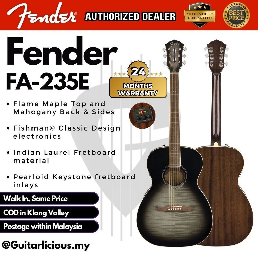Fender FA-235E Concert Semi Acoustic Guitar with Fishman Electronics ...