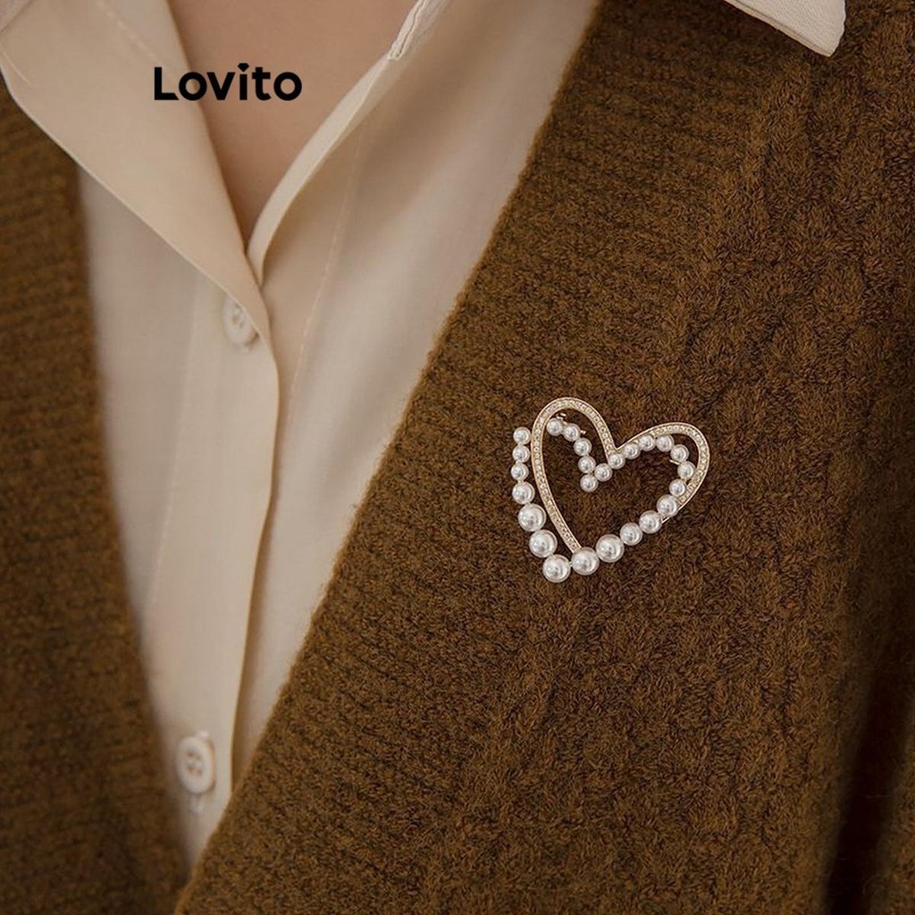 Lovito Cute Plain Pearls Metal Elegant Retro Brooches for Women ...