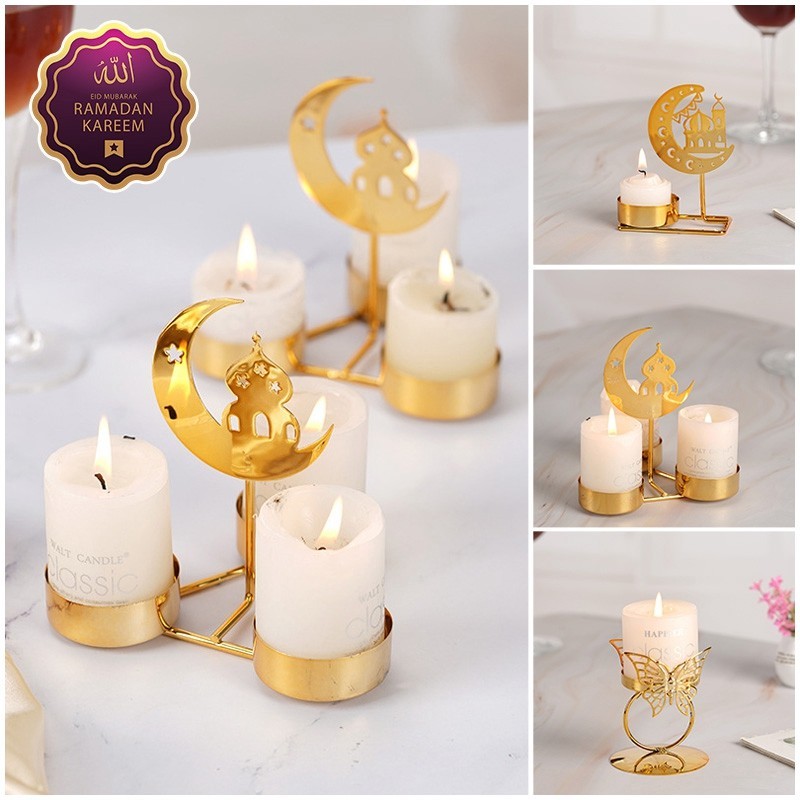 Hari Raya Golden Candlestick Desktop Candle Wedding Party Decoration ...