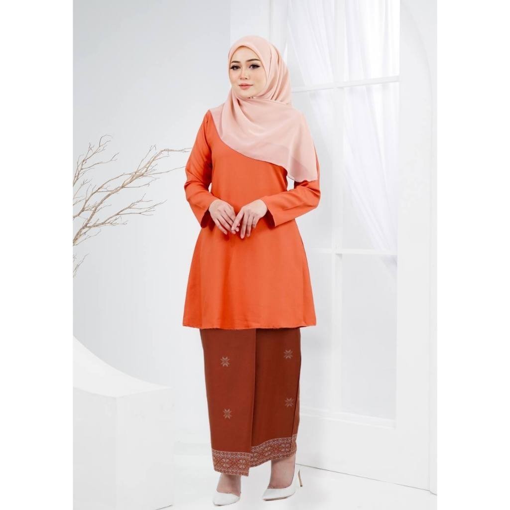 BAJU KURUNG RIAU BATIK BAJU RAYA 2024 BRICKK OREN OREN BATA ORANGE ...
