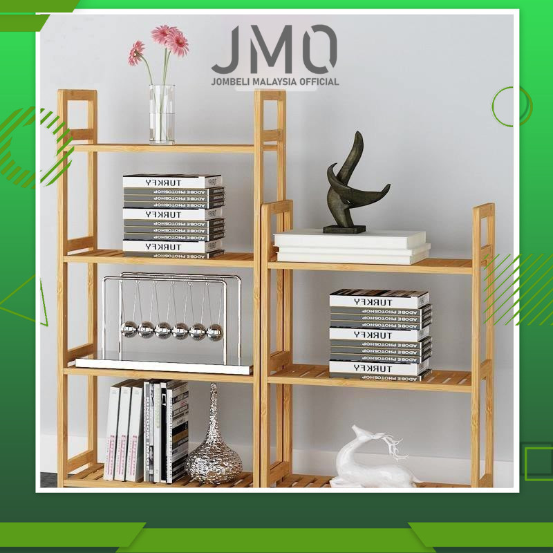 [JMO] Bookshelf Bamboo Adjustable Tall Bookcase Book Shelf Rack ...