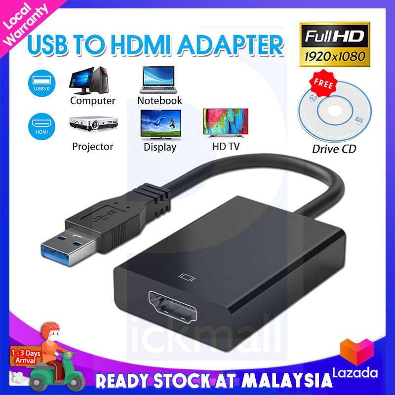 USB to HDMI HD Adapter 3.0 Cable Converter Male to Female Connector ...