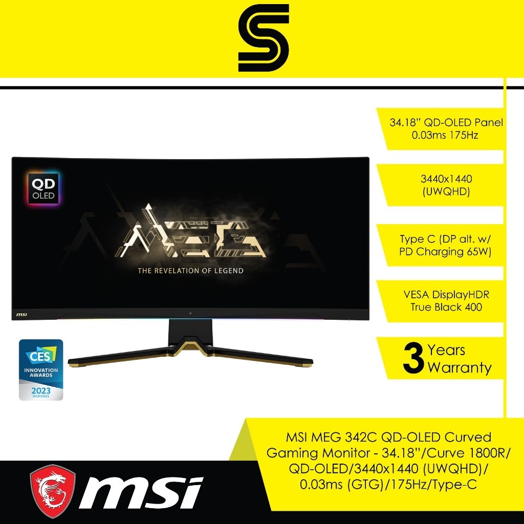 MSI MEG 342C QD-OLED Curved Gaming Monitor - 34.18”/Curve 1800R/ QD ...