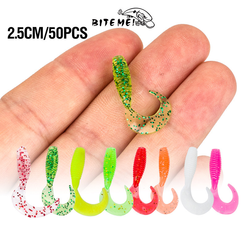 50pcs 2.5cm Grub Curly-Tail 8color Worm Casting Lure Silicone Topwater ...