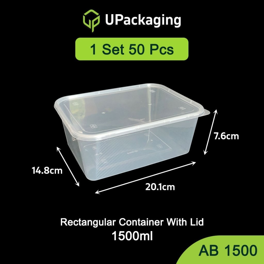 [50 Pcs] AB1500 CLEAR PLASTIC CONTAINER with Transparent Lids ...