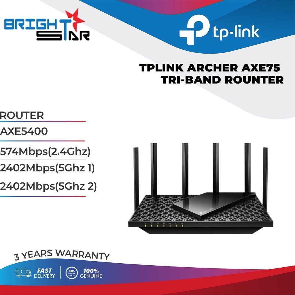TPLINK ARCHER AXE75 TRI-BAND ROUNTER / AXE5400 / WIFI 6E/574Mbps(2.4Ghz ...