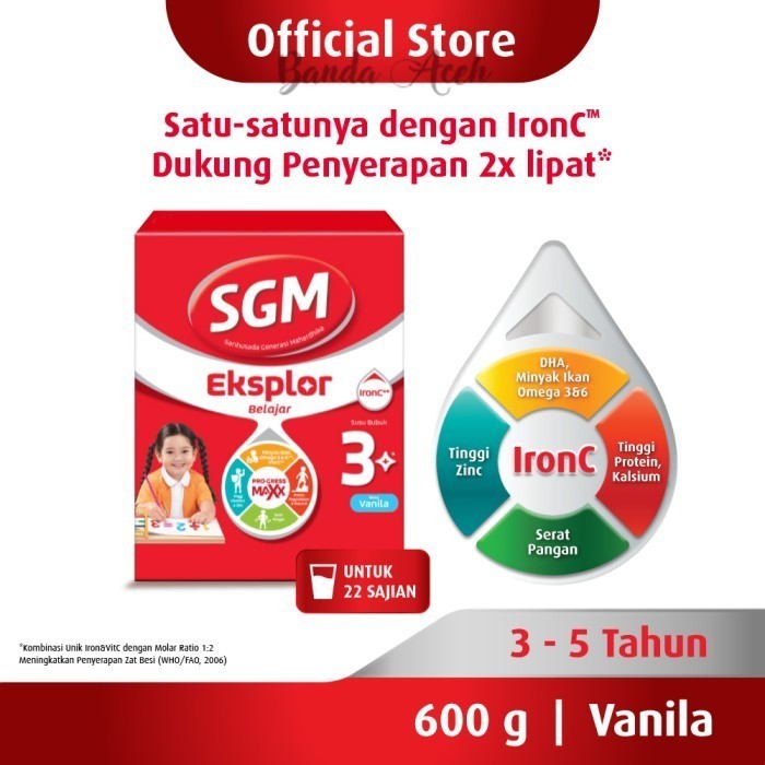 (Aceh) Sgm Eksplor 3+ with IronC Vanilla Flavored Milk Powder 600GR ...