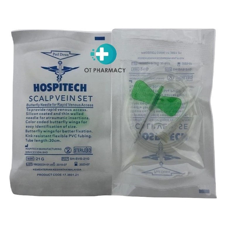 Hospitech Scalp Vein Set Butterfly Needle 21G/23G/25G 100pcs/BOX ...