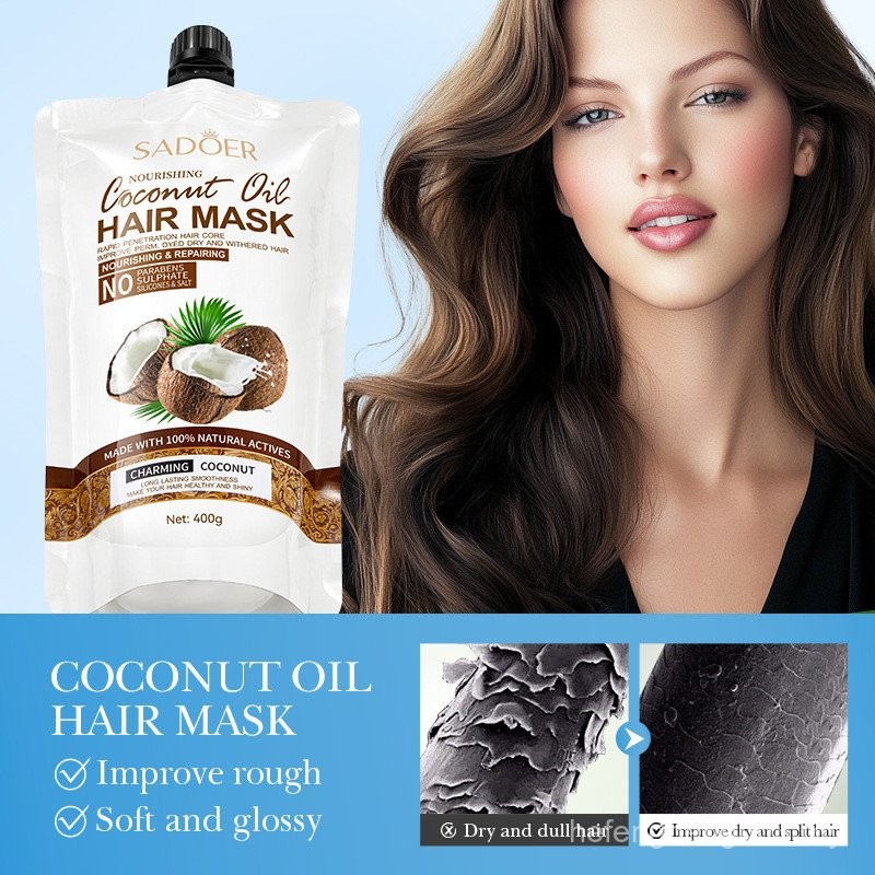 Shopee Official Cross-Border~Coconut Oil Nourishing Hair Mask Bagged SADOER Smooth Soft Fluffy ...