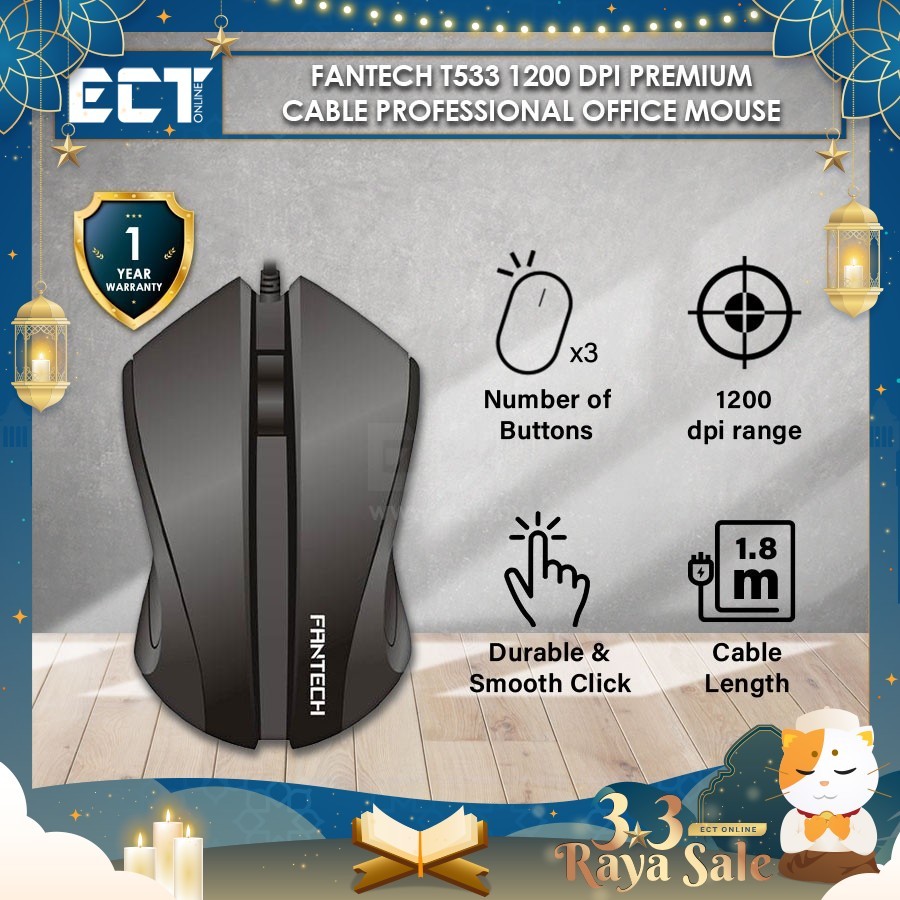 Fantech T533 1200 DPI Premium Cable Professional Office Mouse - Black | Shopee Malaysia