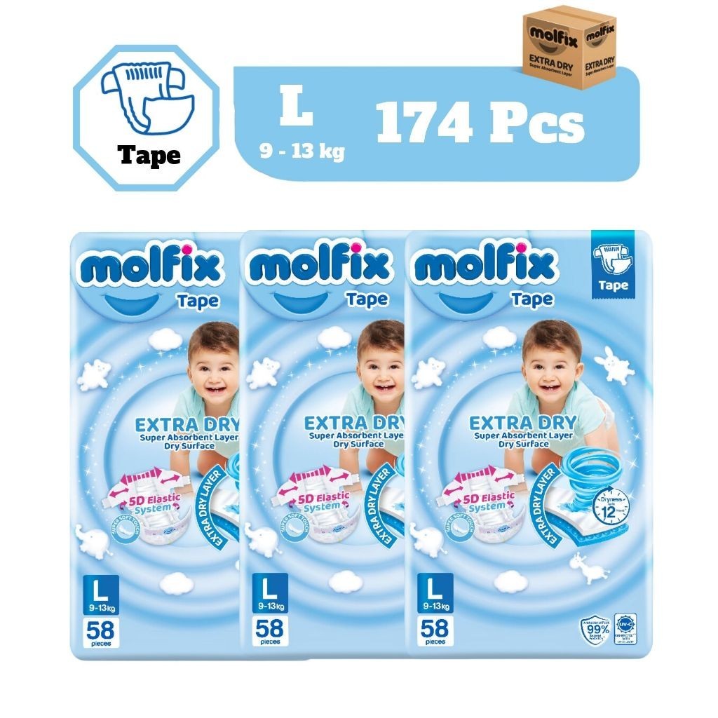 Molfix Extra Dry Tape L 58 Pcs.Super Jumbo x3 (Carton) | Shopee Malaysia