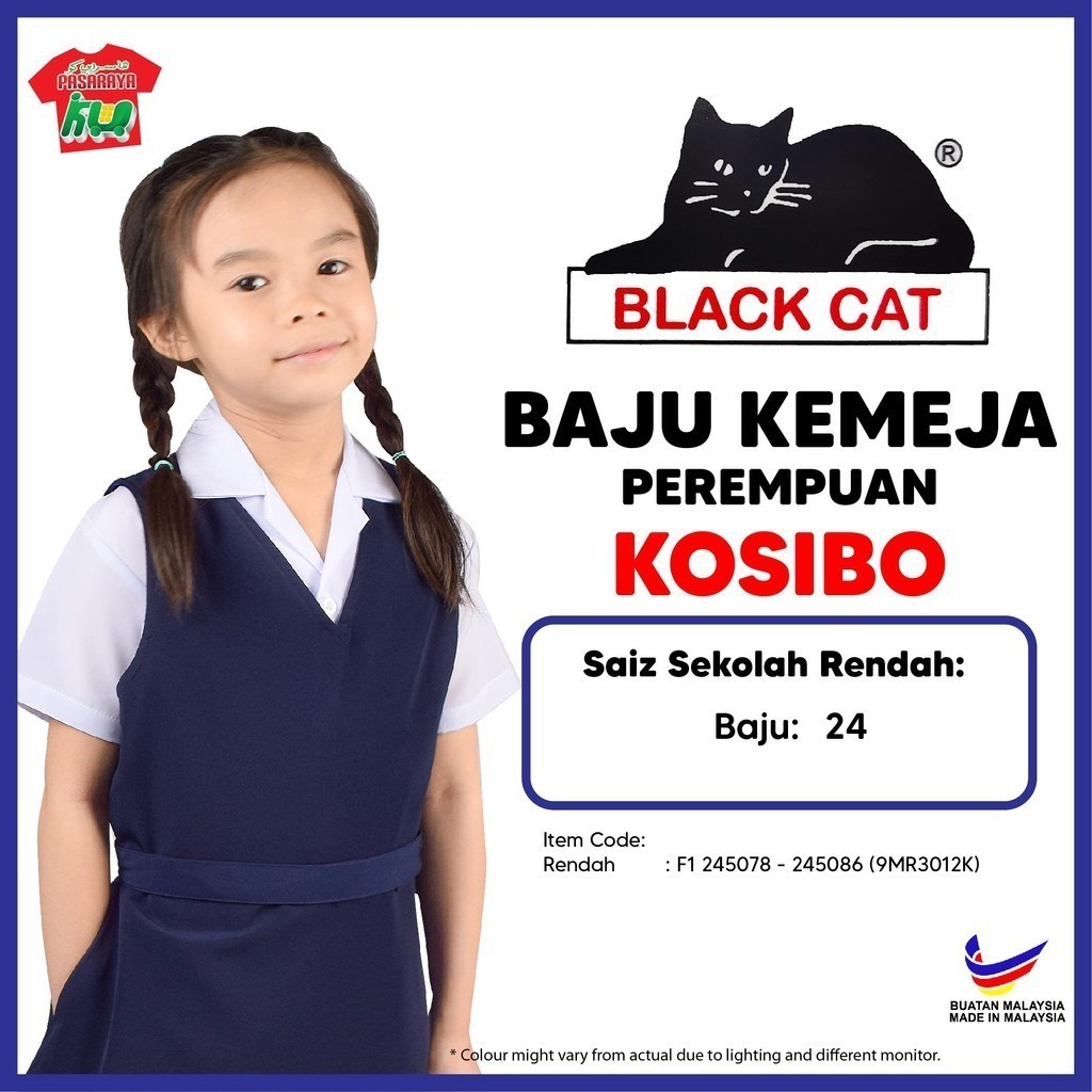 (BLACK CAT) Baju Sekolah Rendah Kemeja Putih Lengan Pendek Perempuan ...
