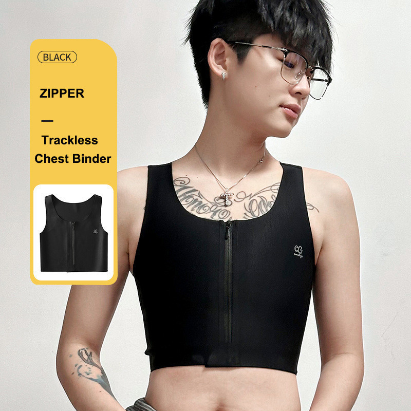 Zipper Chest Binder Trackless Zip Up Breast Binder Crop Top Underwear ...