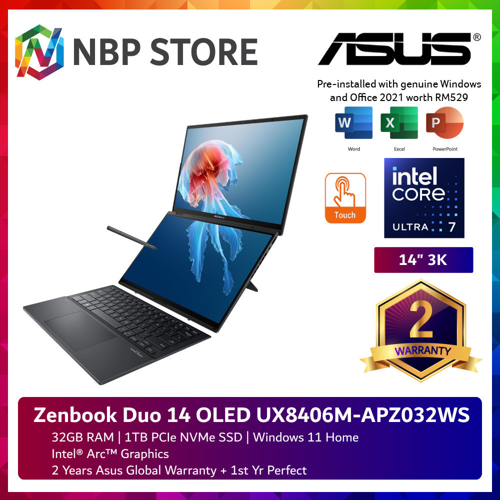 Asus Zenbook Duo 14 OLED UX8406M-APZ032WS 14" 3K Touch Laptop Inkwell ...