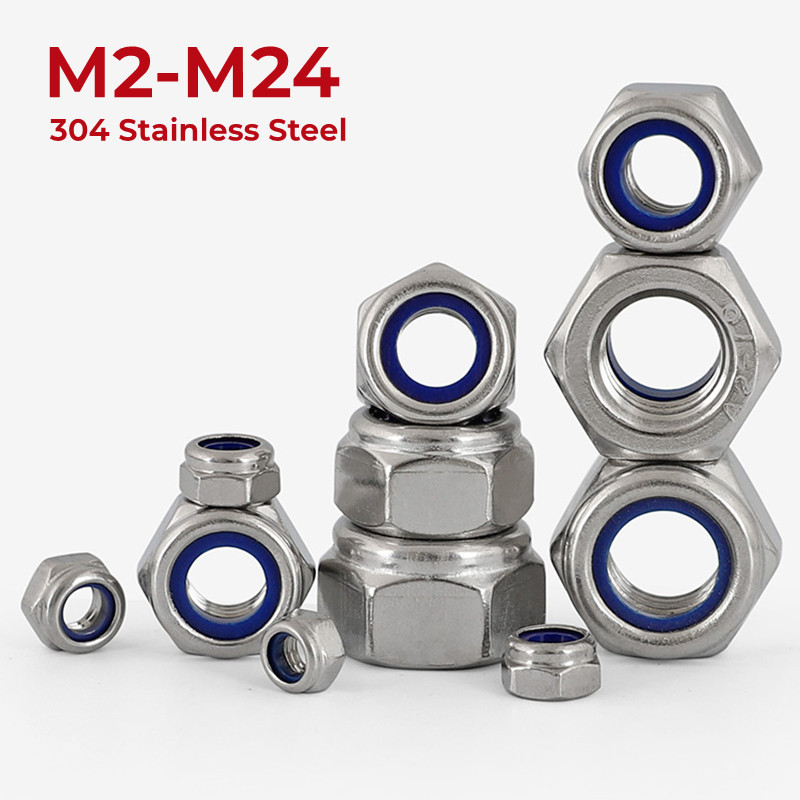 304 Stainless Steel Hex Nylon Insert Lock Nut M2 M2.5 M3 M4 M5 M6 M8 M10 M12 M14 M16 M18 M20 M22 ...
