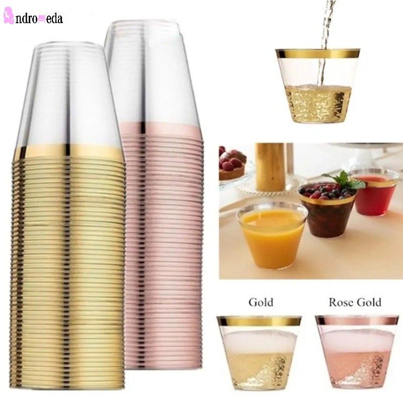 25Pcs Disposable Plastic Cups Transparent Cocktail Glass Rose Gold ...