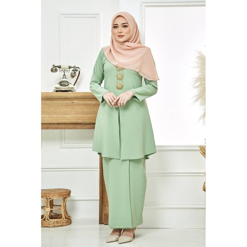 BAJU RAYA 2024 BAJU KEBARUNG PLAIN MODEN KURUNG PLUS SIZE LIGHT MATCHA ...