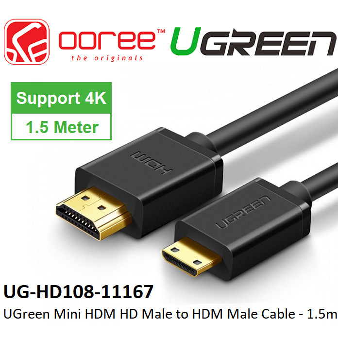 UGREEN MINI HDM HD MALE TO HDM HD MALE CABLE CONVETER ADAPTER WITH GOLD PLATED CONNECTOR - 1.5 ...