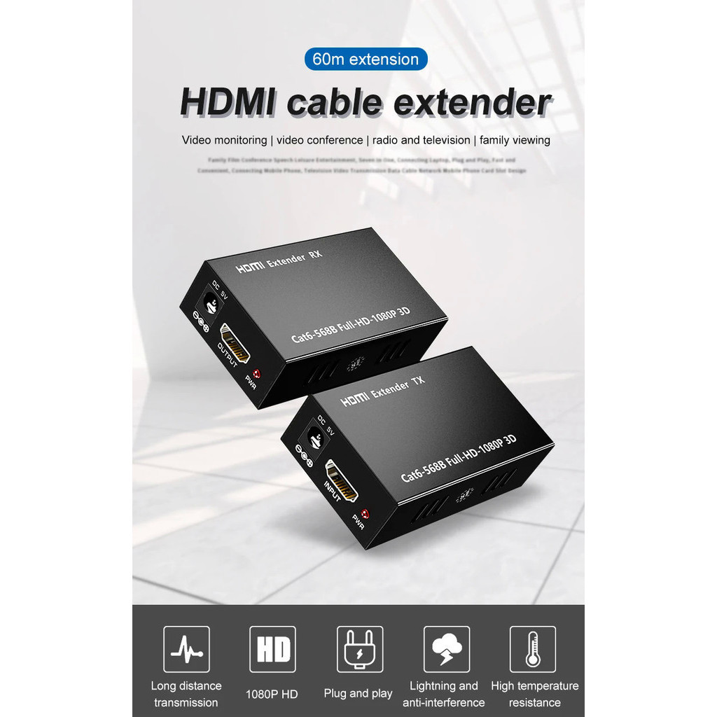 1080P HDMI Extender 60M over Cat5e Cat6 Ethernet IP TCP up to 60M HDMI ...