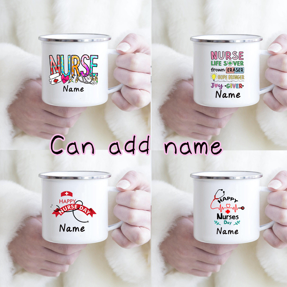Happy Nurse Day Print with Name Enamel Mug Cartoon Mug Water Cup ...